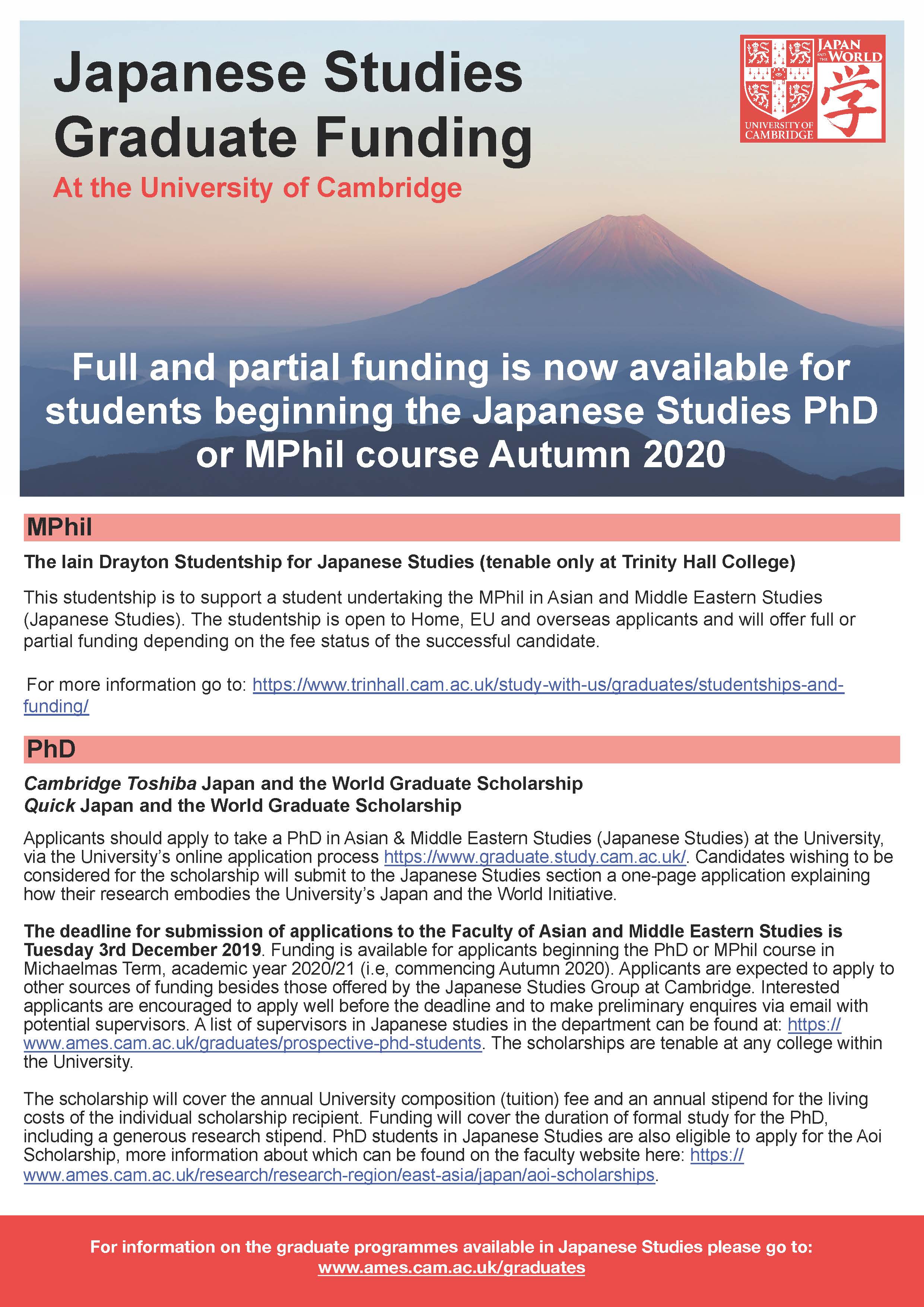Graduate funding now available for Japanese Studies PhD and MPhil at ...